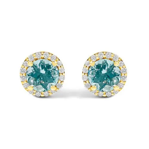 HAUS OF BRILLIANCE 10k Gold Gemstone And Diamond Halo Stud Earrings - Yellow | Blue Aquamarine